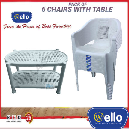 Set of 6 Plastic chairs, Garden indoor/outdoor, Wello by Boss Tree ...
