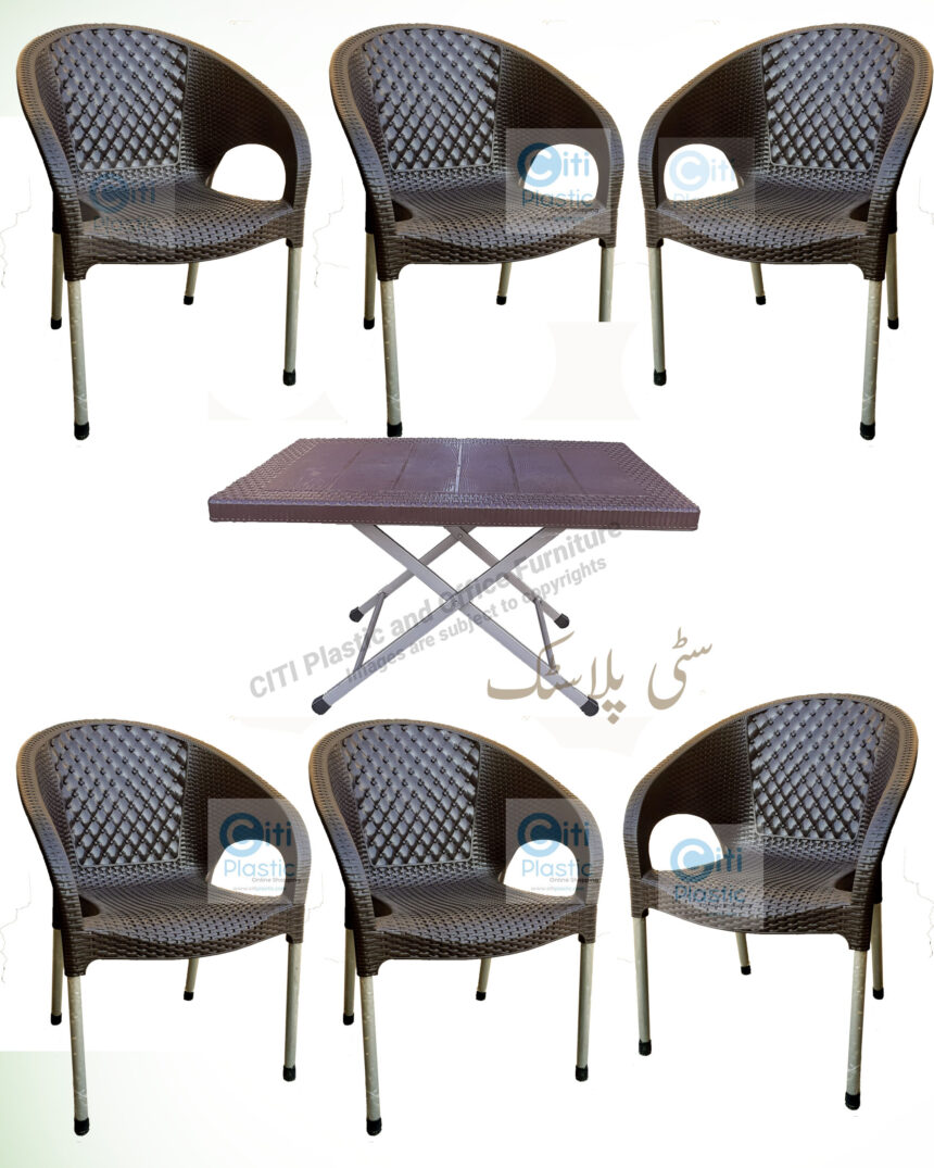 Set of six sofa plastic chairs and plastic table - chocolate - Citi ...